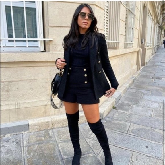 Zara | Shorts | Zara Balmain Like High Waist Golf Button Texture Shorts ...